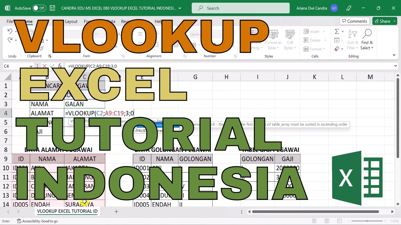 Vlookup Excel Tutorial Indonesia Youtube