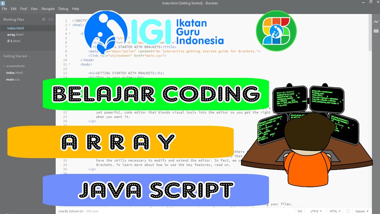 Belajar Coding Java Script Array Pada Aplikasi Brackets Youtube