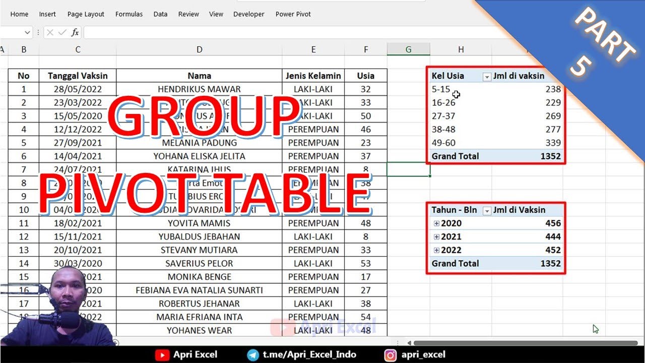05 Group Grouping Data Pivot Table Excel Youtube