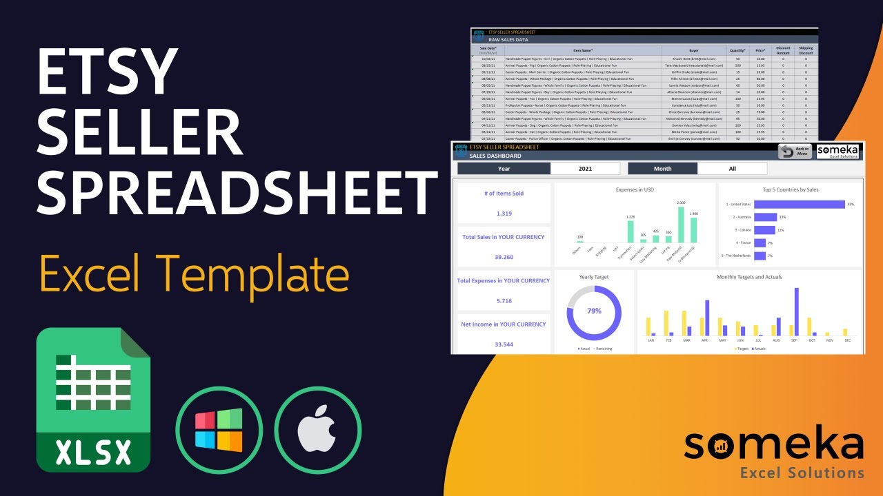 Etsy Seller Spreadsheet Excel Template For Etsy Bookkeeping Youtube