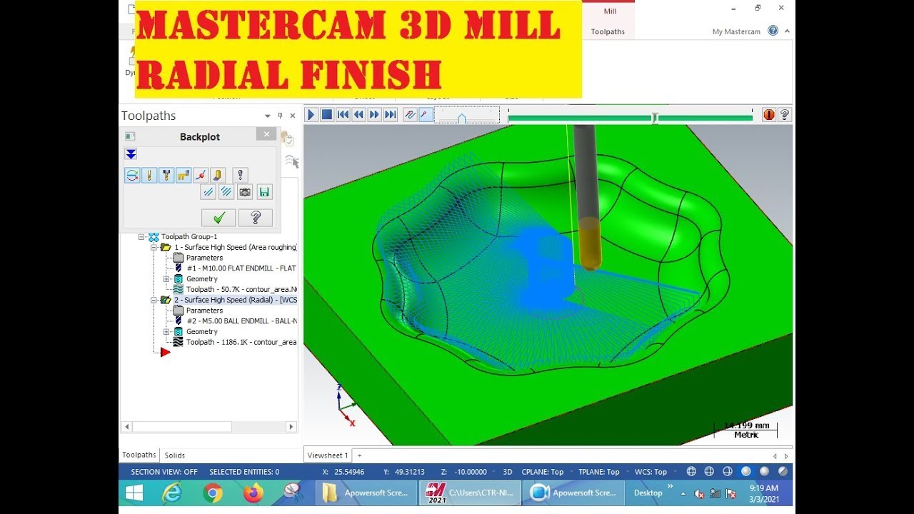 Mastercam Milling Radial Operation 3d Finishing Toolpath