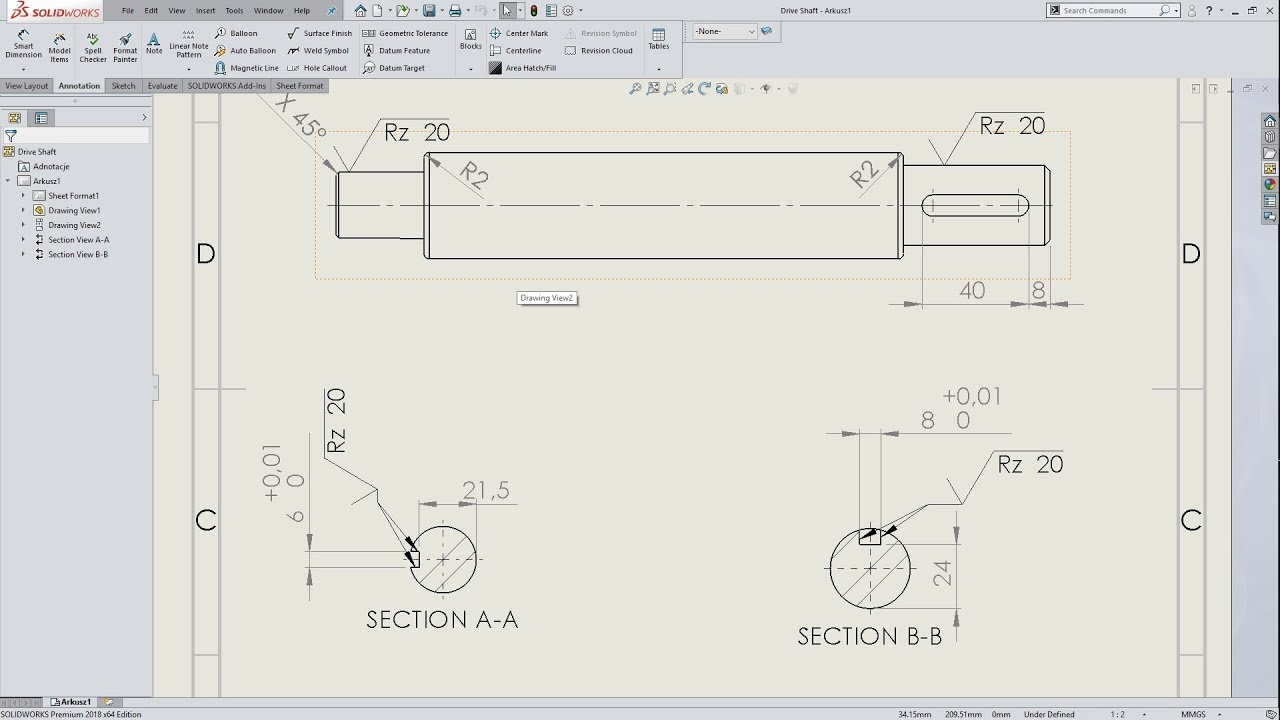 Solidworks 2018 Drive Shaft Drawing Youtube