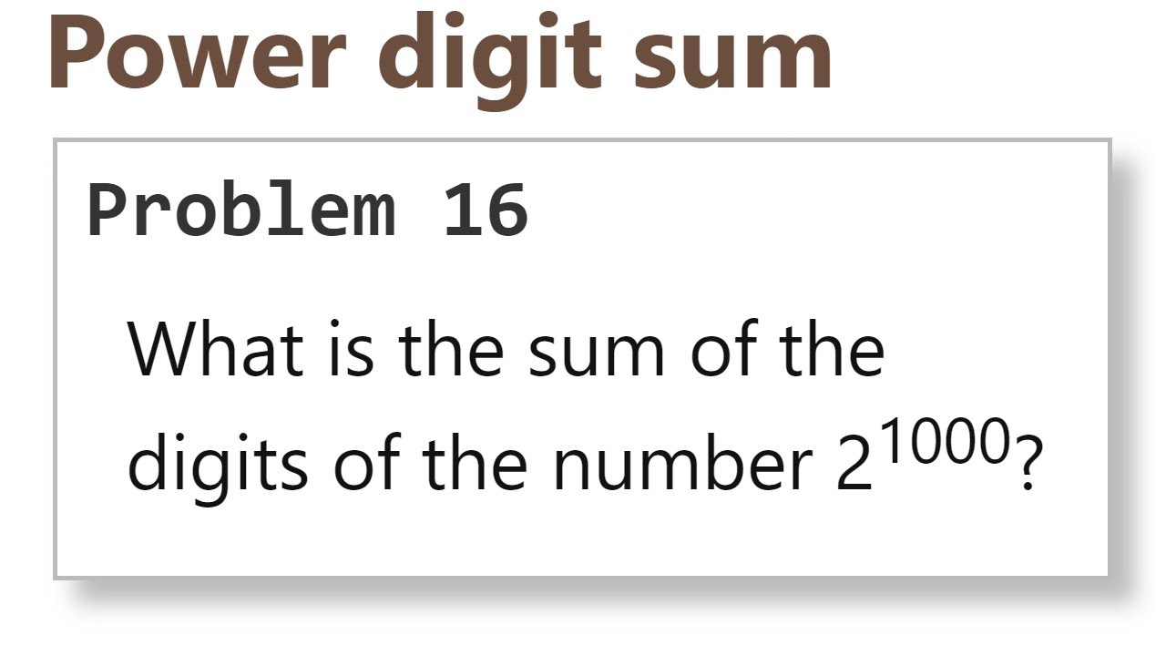 Project Euler Problem 16 C C Youtube