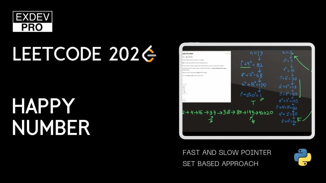 Happy Number Leetcode 202 Python Solution Youtube