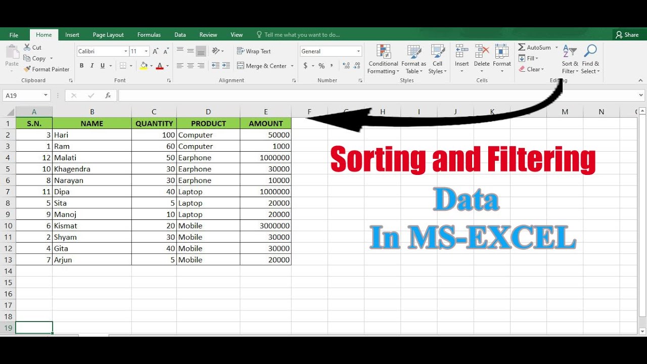 Ms Excel Data Sorting Filtering Excel Tutorial Part Ii Youtube