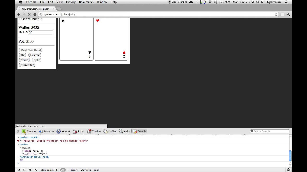 Blackjack In Javascript Youtube