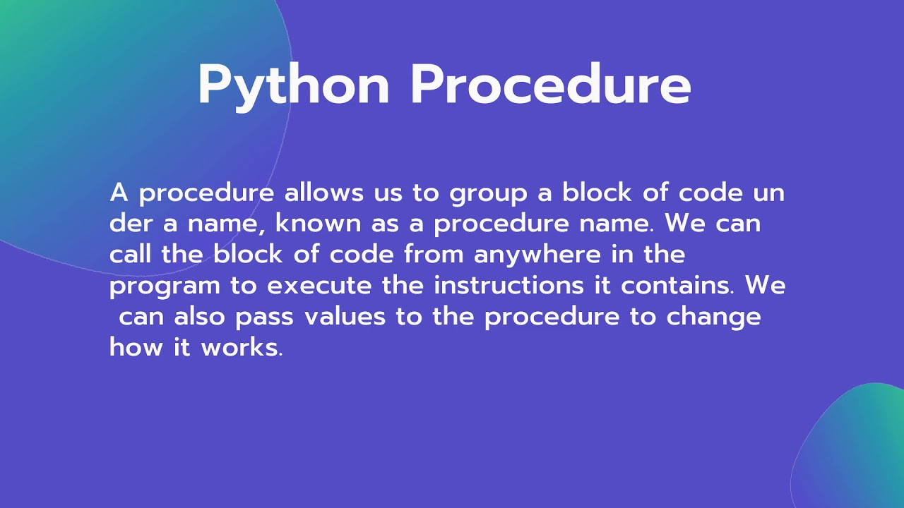 Python Procedure Definition Youtube