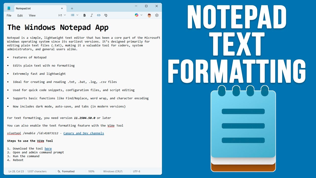 The New Windows Notepad Text Formatting Options Youtube
