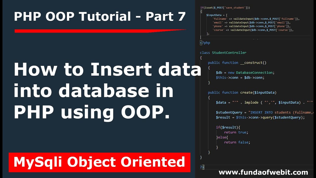 Php Oop Tutorial 7 How To Insert Data Into Database In Php Oop