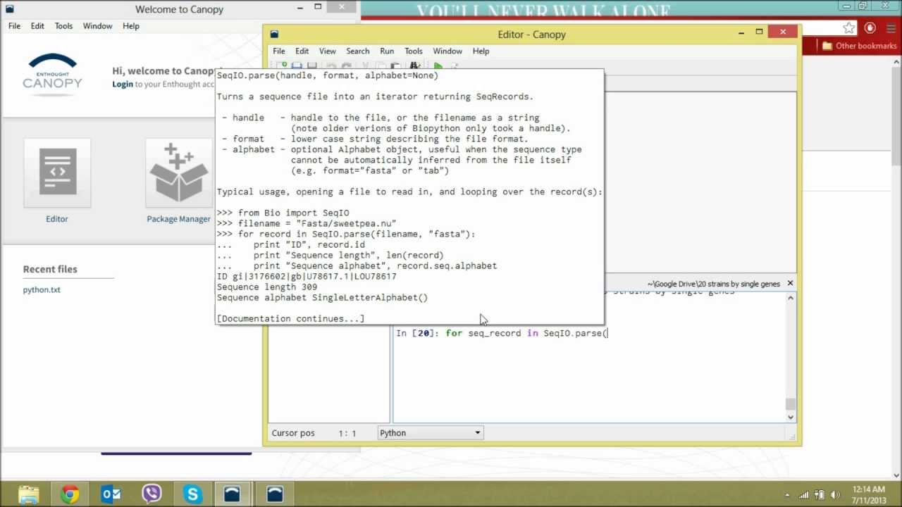 Python And Biopython Installation Using Enthought Canopy And First