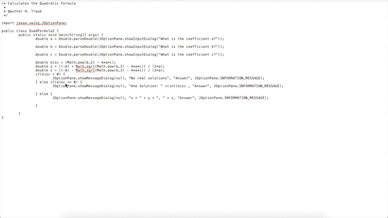 Java Code Quadratic Formula Youtube