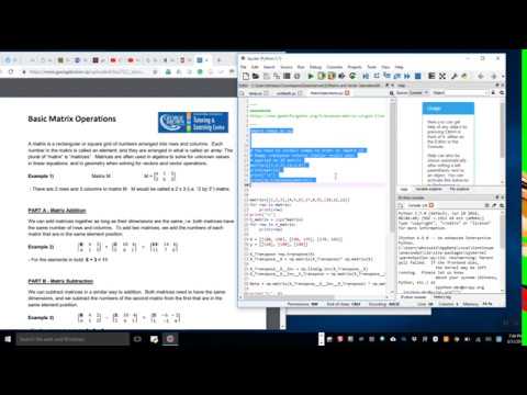 Basic Matrix Operations With Python Anaconda Spyder Youtube