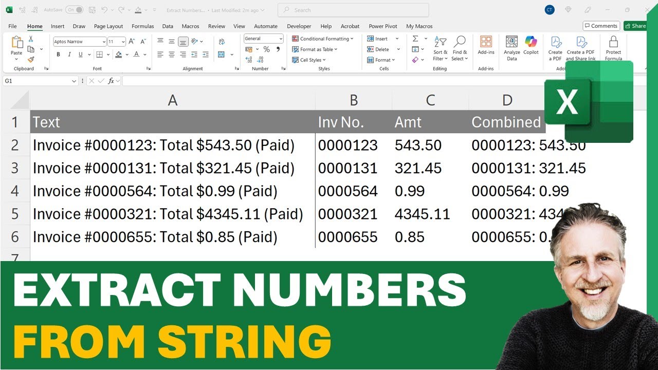 Extract Numbers From String In Excel Using Regexextract Youtube