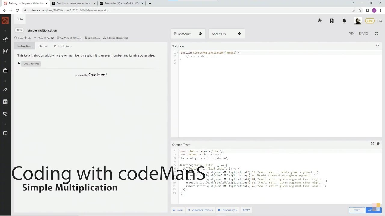 Archived Codewars 8 Kyu Simple Multiplication Javascript Youtube