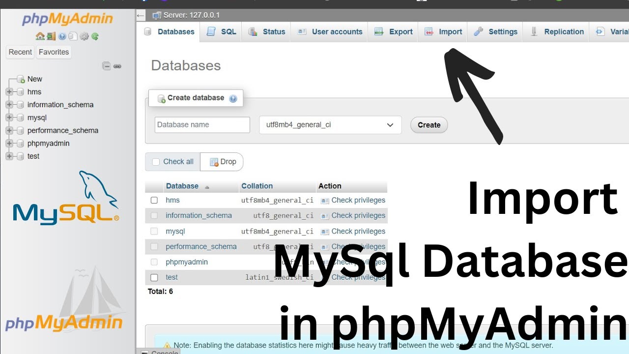 Importing Mysql Databases And Tables Using Phpmyadmin Youtube