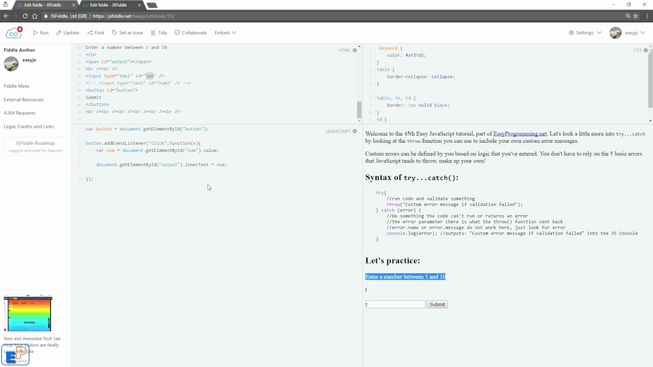 Easy Javascript Error Handling Throw Custom Errors 45 Youtube