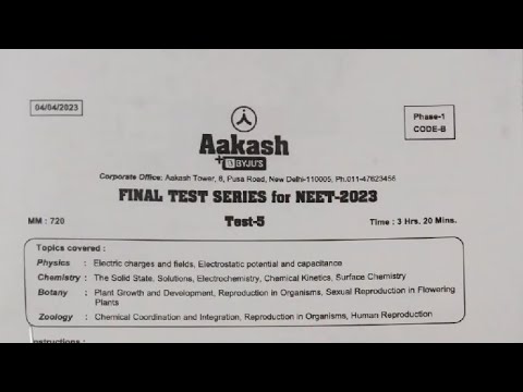 Fts 5 Code B Aakash Test Series For Neet Neet Final Test Series
