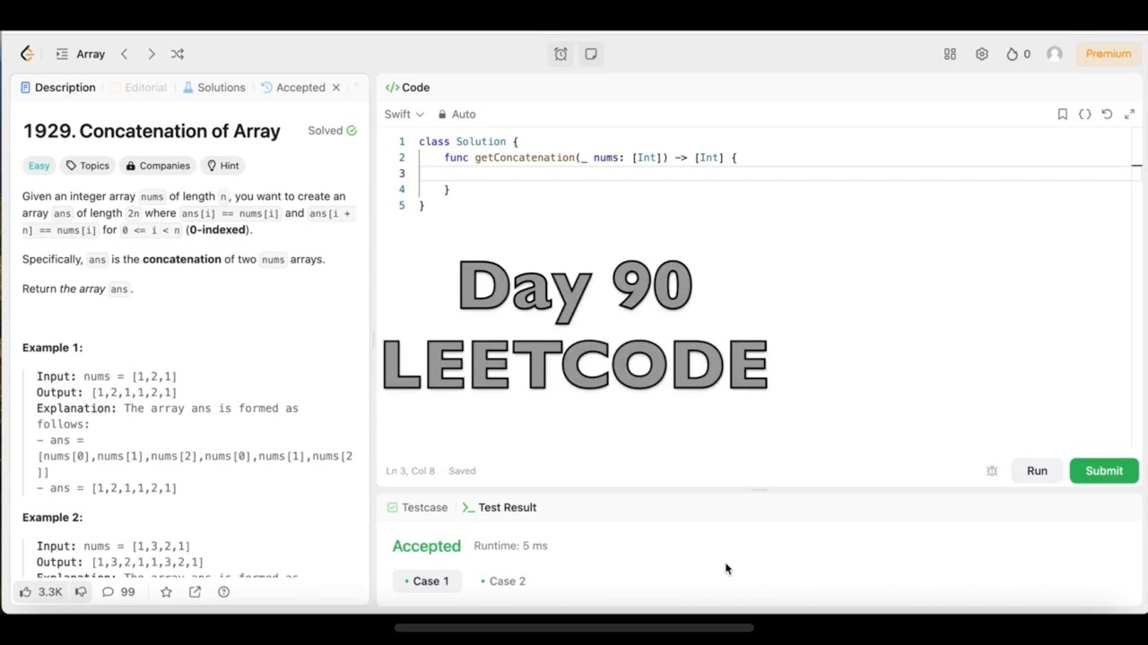 Day 90 Leetcode Problem 1929 Concatenation Of Array Swift Youtube