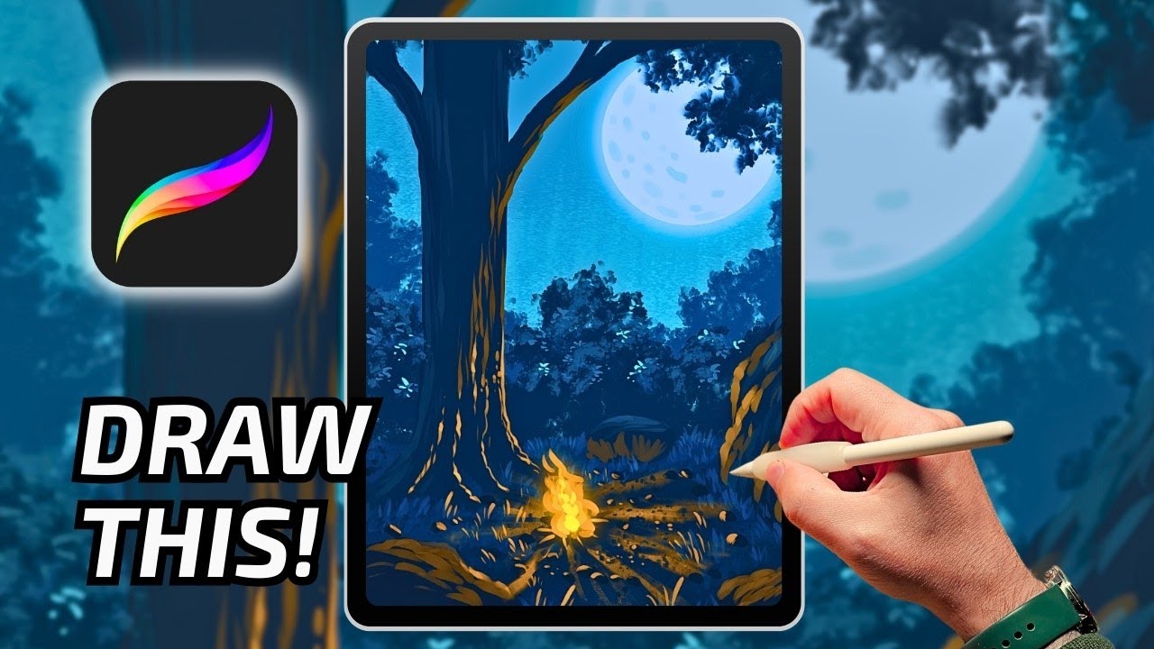 Procreate Night Forest Drawing Tutorial Easy Process Youtube