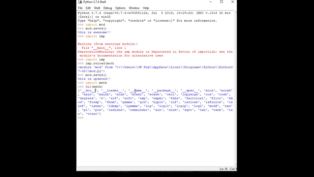 Python Tutorial 32 Reloading Modules Module Information Youtube