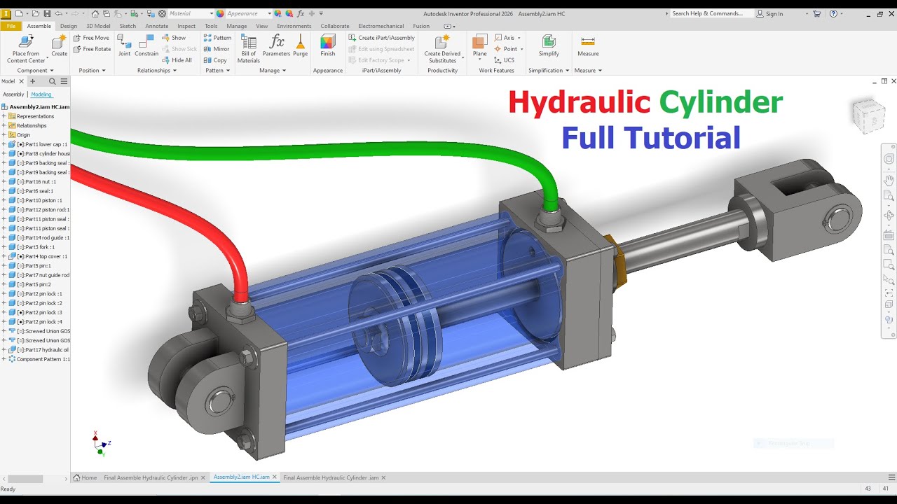 Autodesk Inventor 2026 Full Tutorial Create Hydraulic Cylinder Exercise