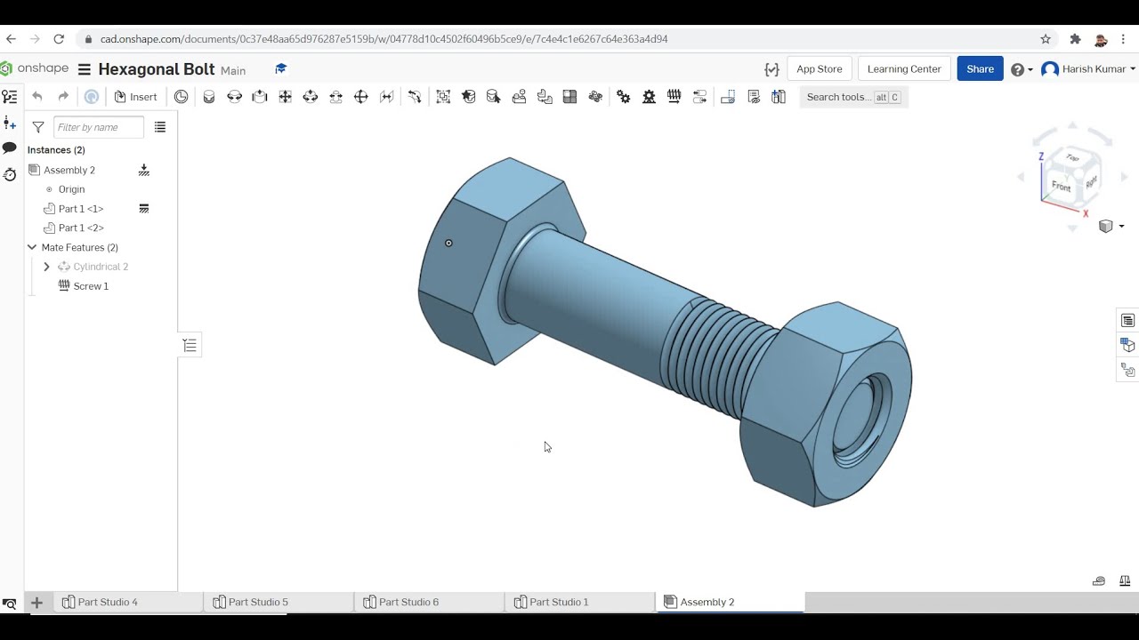 10 Onshape Tutorial On Bolt Nut Assembly Part 1 Youtube