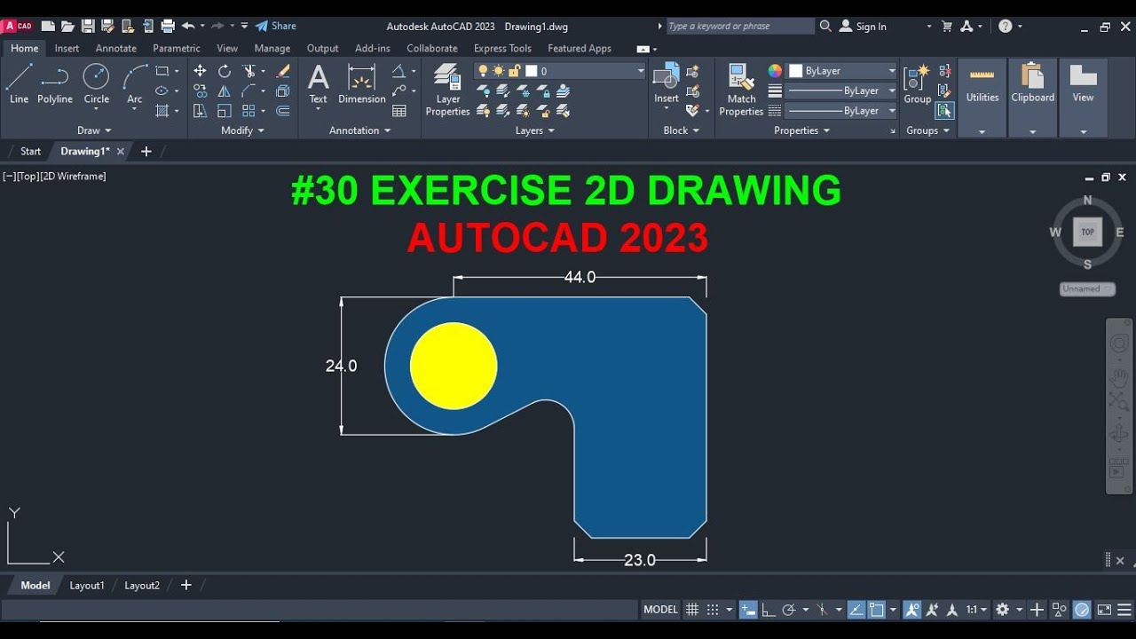 Autocad 2d Exercise 30 Youtube