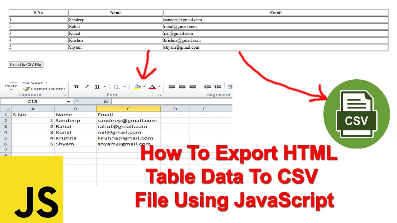 How To Export Html Table Data To Csv File Using Javascript Html Table