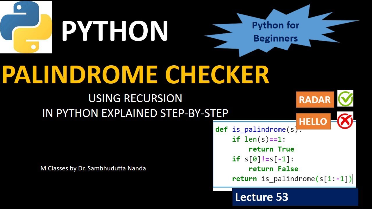 рџ ѓ Palindrome Checker Using Recursion Python Explained Youtube