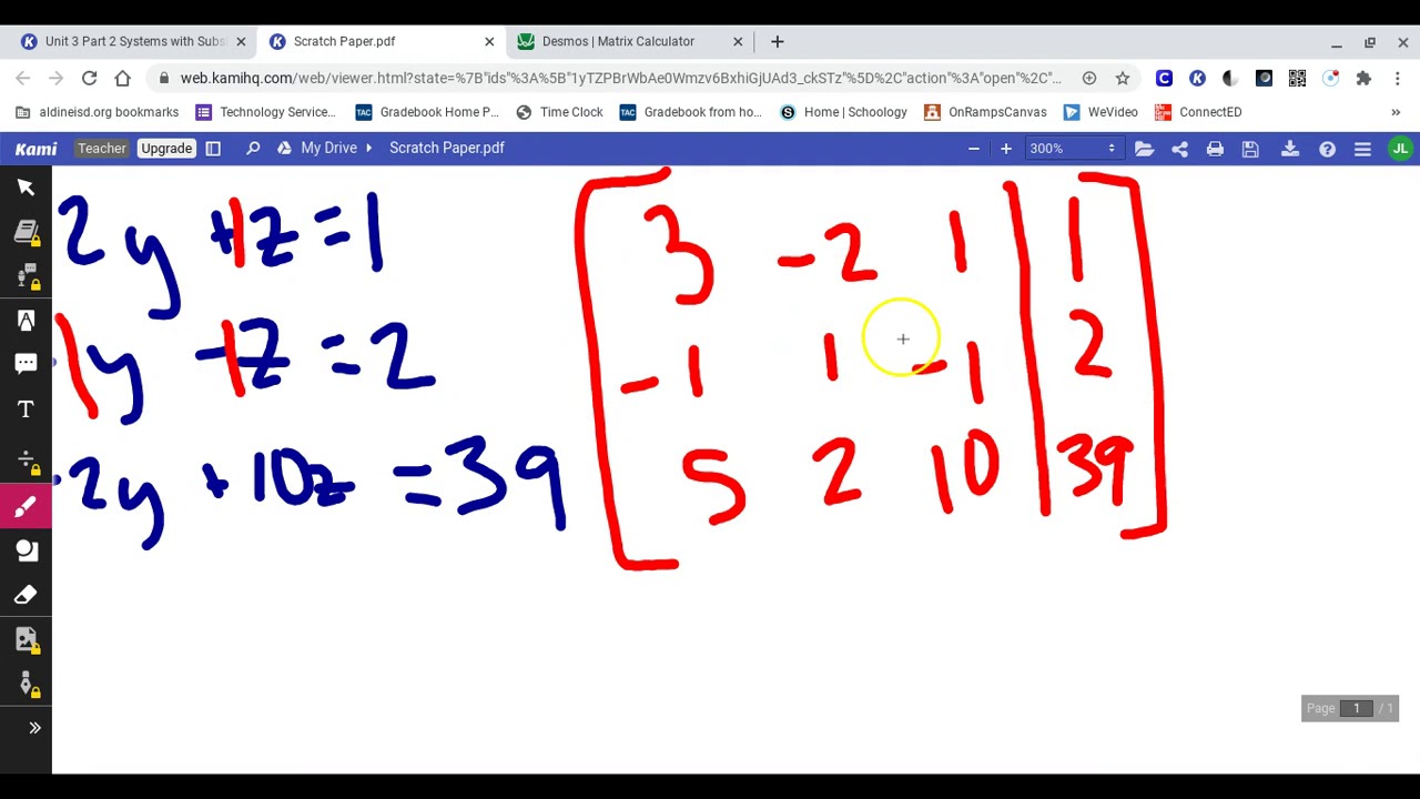 Solving Systsems With Matrices Desmos Youtube