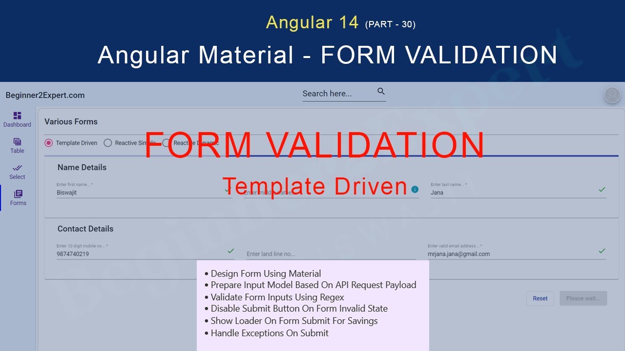 Part 30 Template Driven Form Validation Angular 14 Series Angular
