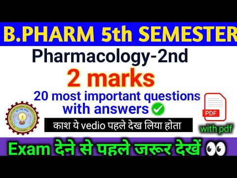 Pharmacology 5th Sem 2marks B Pharm 5th Semester 2 Marks Important