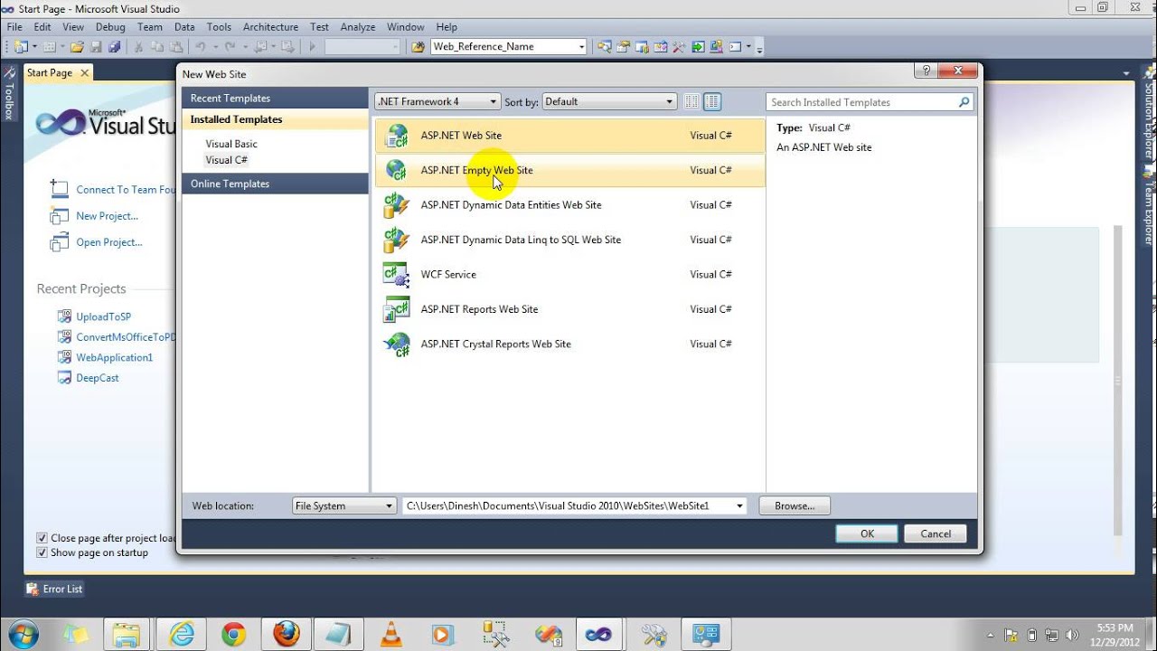How To Create A Website Using Visual Studio 2010 Youtube