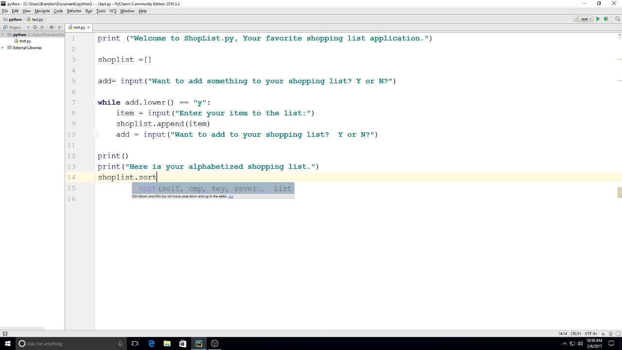 Python Practice Shopping List Application With Lists Youtube