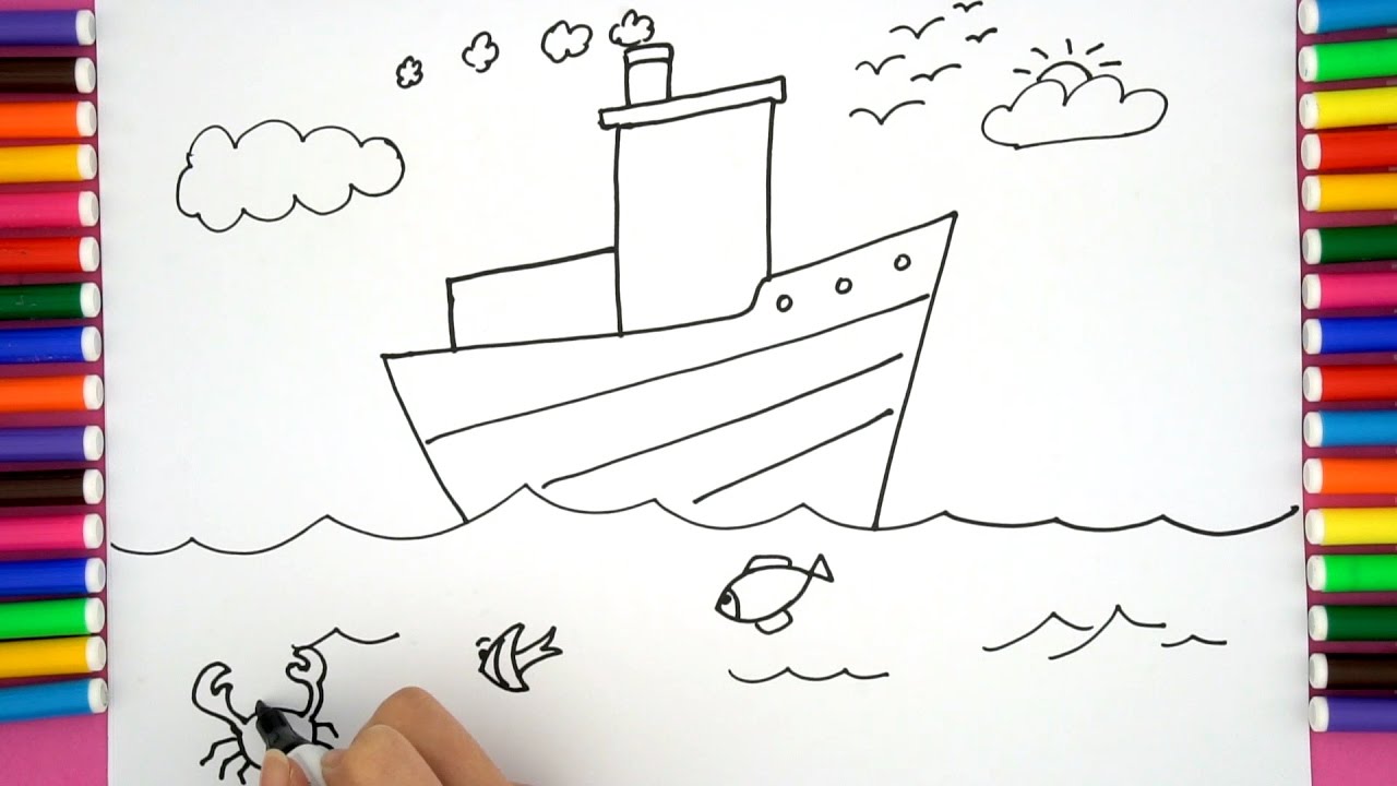 How To Draw Boat Kids Coloring Video Youtube