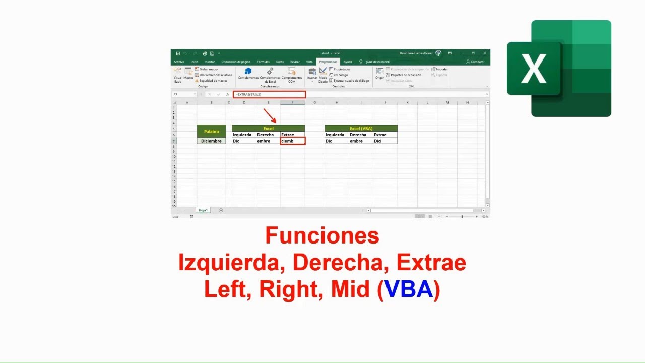Funciones Izquierda Derecha Extrae En Excel Y Vba Youtube