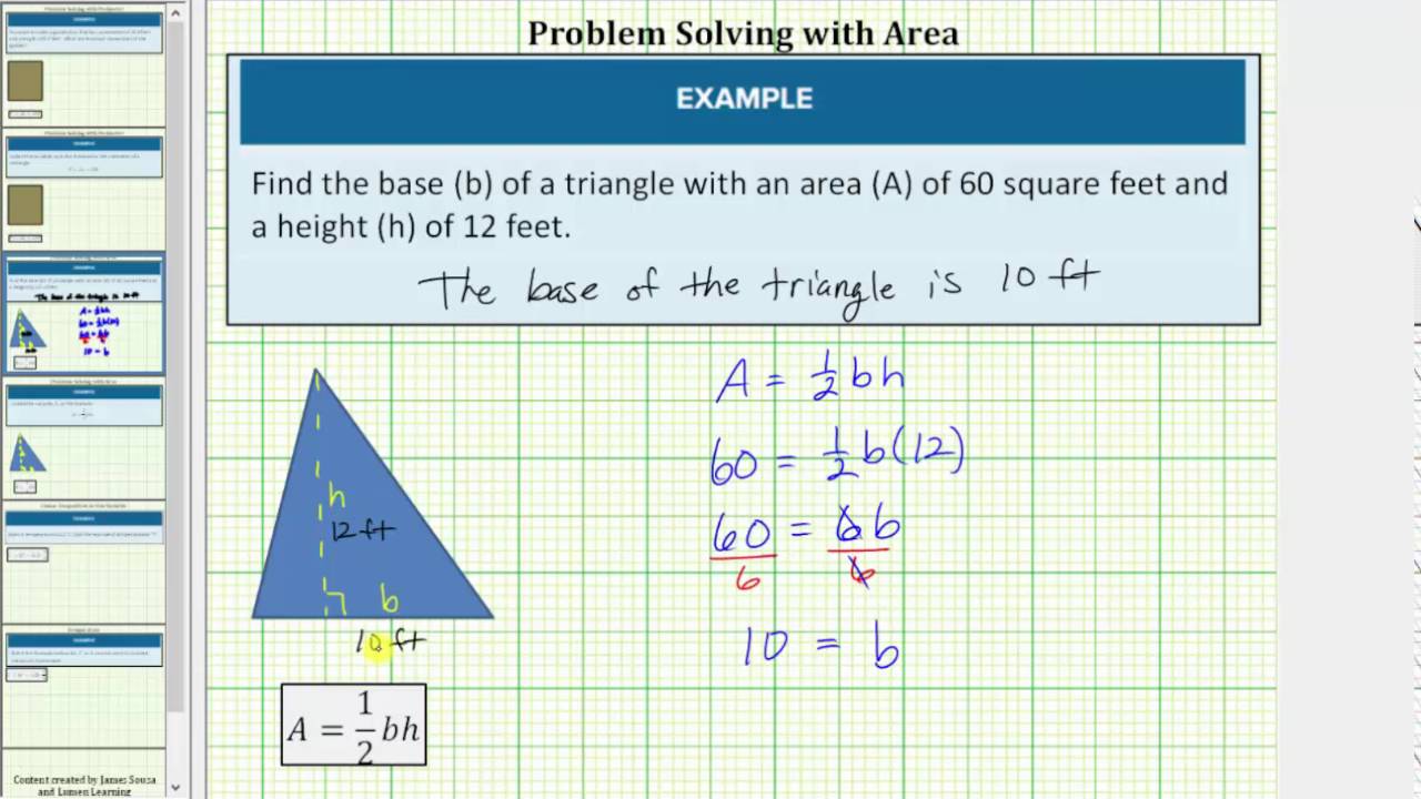 Find The Base Of A Triangle Given Area Literal Equation Youtube