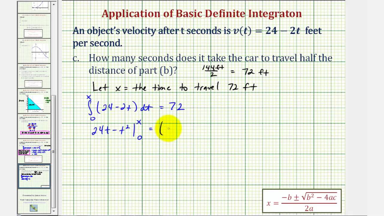 Ex Definite Integration Application Velocity And Distance Youtube