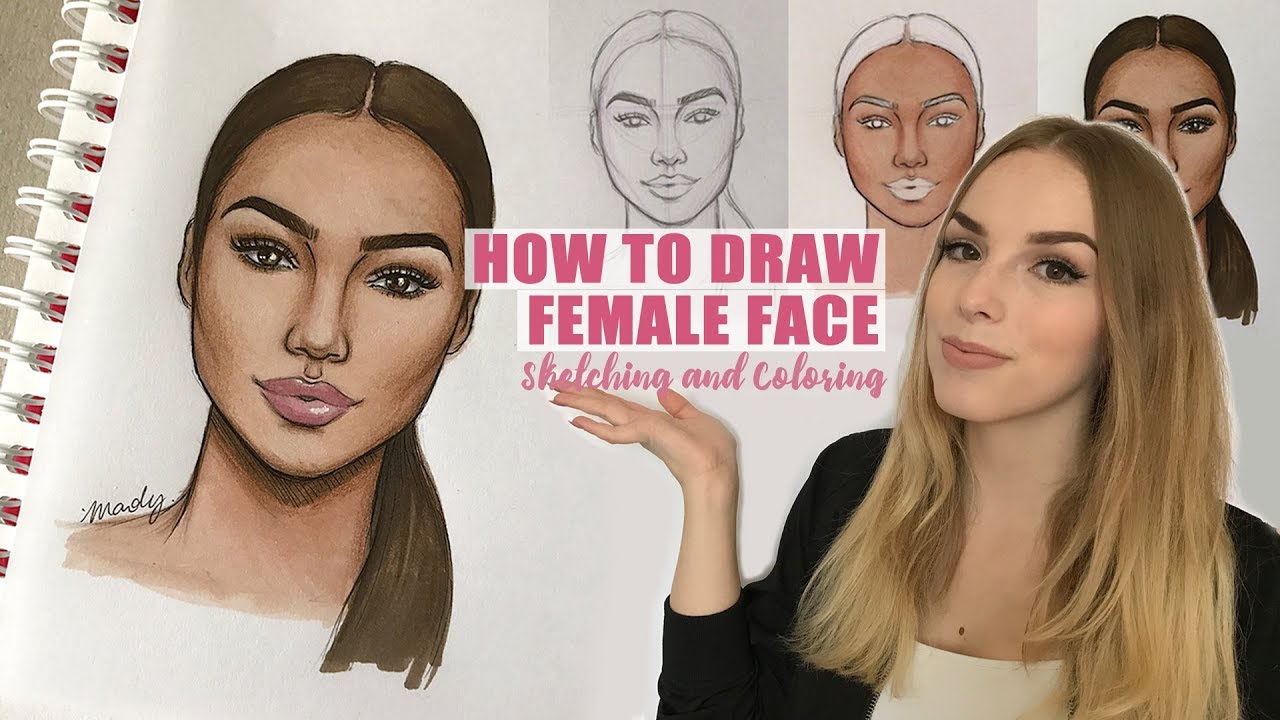 How To Draw Female Face Sketching And Coloring Youtube