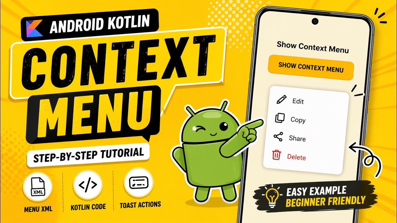 Android Context Menu Tutorial In Kotlin Youtube