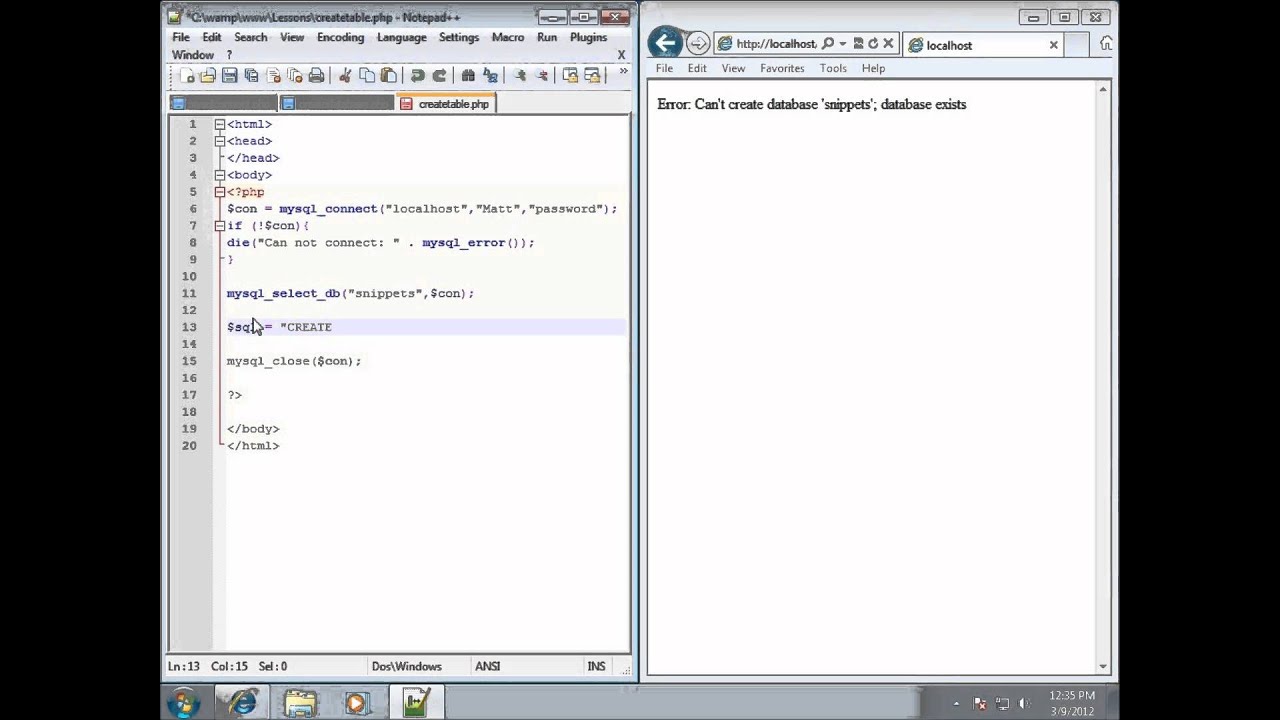 Php Lesson 34 Creating Tables In Mysql Using Php Youtube