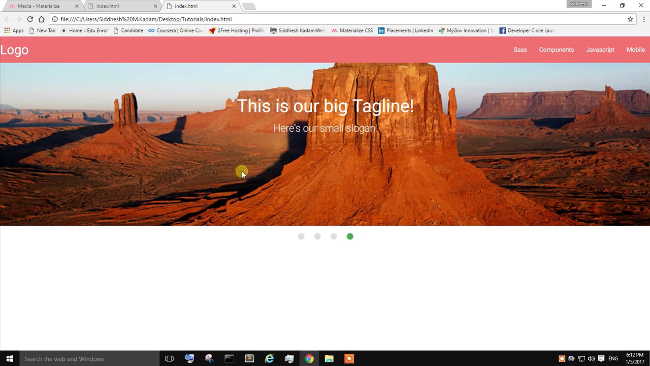 Image Slider Using Materialize Css Youtube