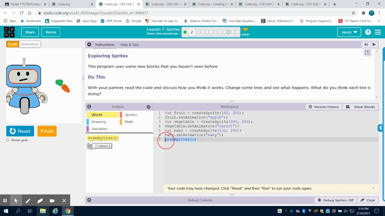 Code Org Lesson 7 Sprites Youtube