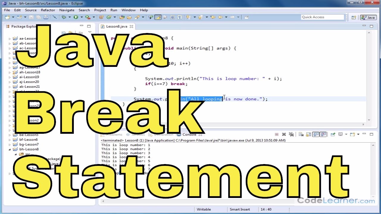 Java Tutorial 08 Using The Break Statement Youtube