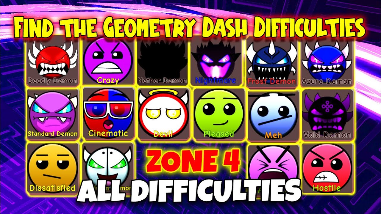 Find The Geometry Dash Difficulties Zone 4 All Difficulties Roblox