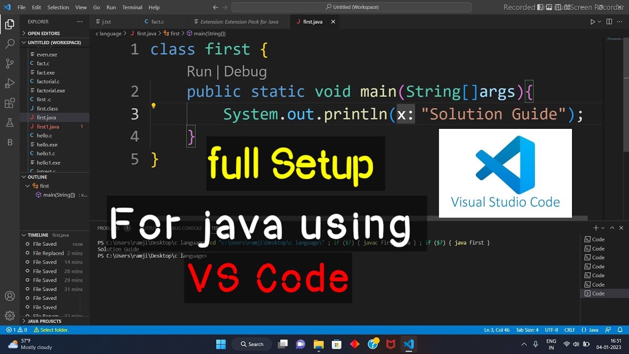 How To Run Java Program In Visual Studio Code Vs Code Java Youtube