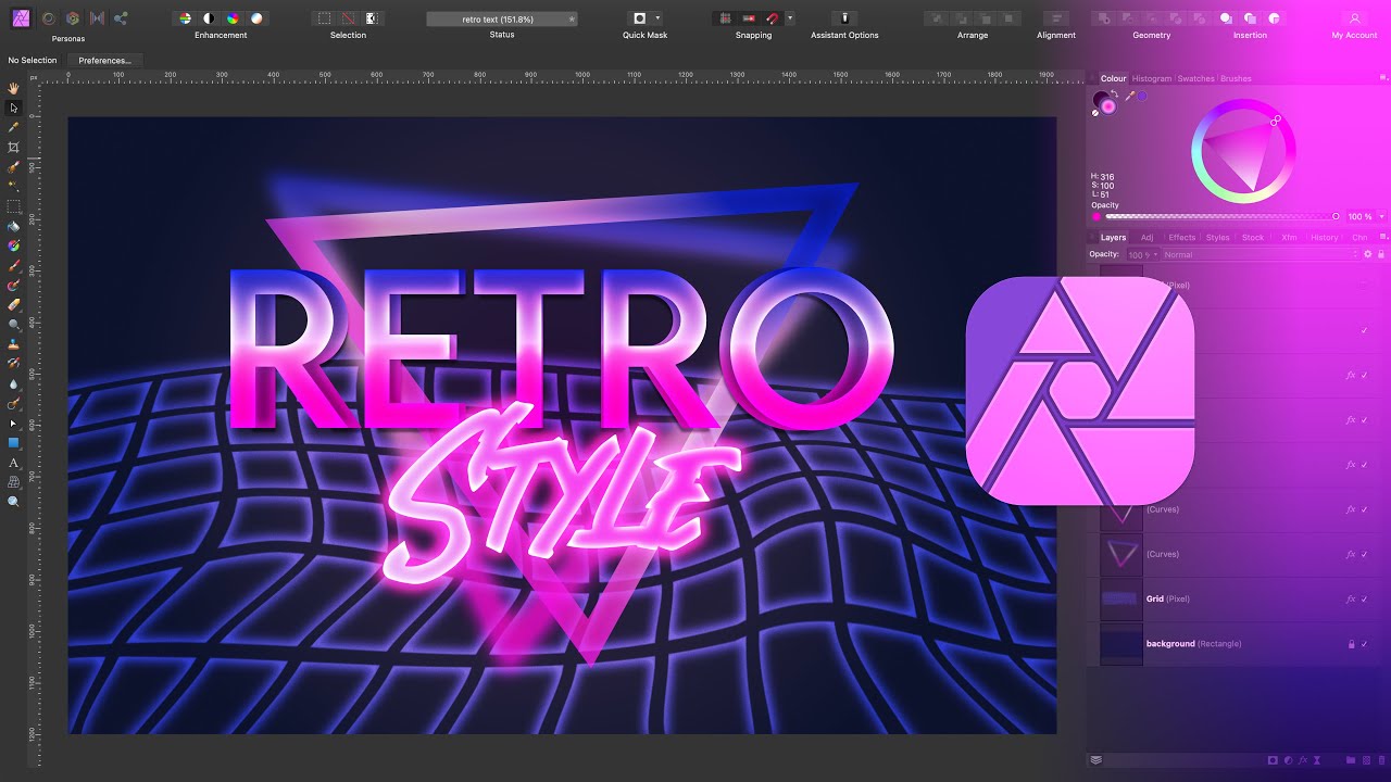 80s Retro Text Effect Affinity Photo Tutorials Youtube