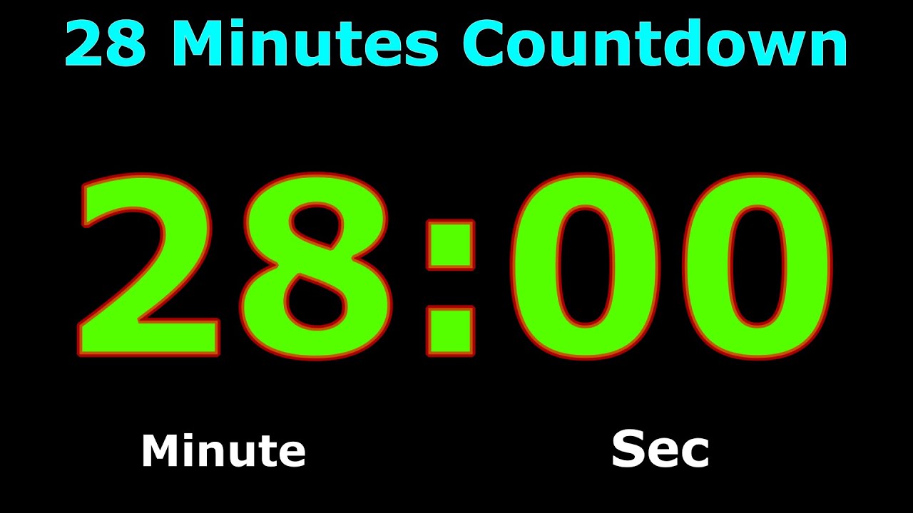 28 Minutes Countdown Reverse Time 28 To 0 Minute Timer Digital