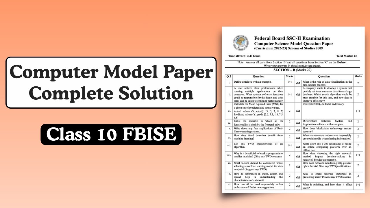 Class 10 Computer Model Paper Solution 2026 Fbise Class 10 Computer