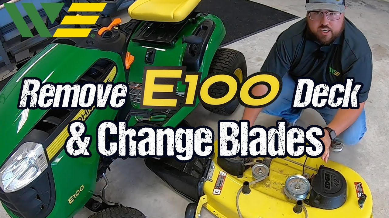 How To Change John Deere E100 Mower Blades And Remove Deck Youtube